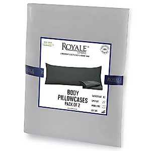 ROYALE LINENS Body Pillow Cover - Double Brushed 1800 Microfiber - 20"x54" with Hidden Zipper Closure - Wrinkle & Fade Resistant - Super Soft Body Pillowcase 2 Pack (Silver, Pack of 2)