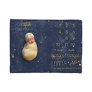 customjoy Personalized Baby Milestone Blanket with Name,Customized Twinkle Little Star Monthly Fleece Blankets for Girls 30in(w)x40in(L)