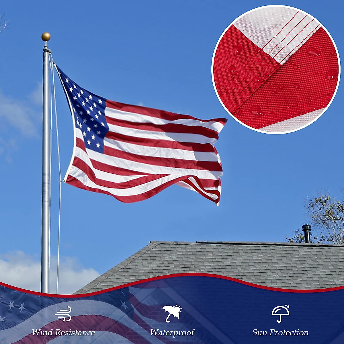 American Flag, Thickened Nylon US Flag, Durable American Flags for Outside 3x5, American Flag with Embroidered Stars & Brass Grommets, Bright Color USA Flag, Anti-Tear American Flags for Outdoor