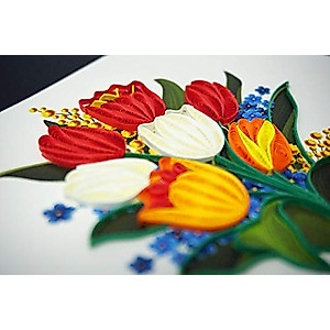 Flower Quilling Cards - Unique Paper Handmade Greeting Cards For Christmas, Birthday, Love, Anniversary, Mother's Day, Thank You, Valentine - Color Art Quilled Cards Gift (Tulips)