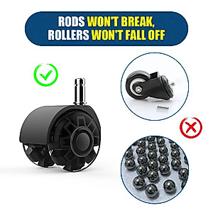 Office Chair Wheels Casters-Protection for Hardwood Floors and Carpet, Heavy Duty Silent Computer Chair Wheels with Standard Stem 7/16″* 7/8″(11mm*22mm),Office Furniture Casters Set of 5(Black)