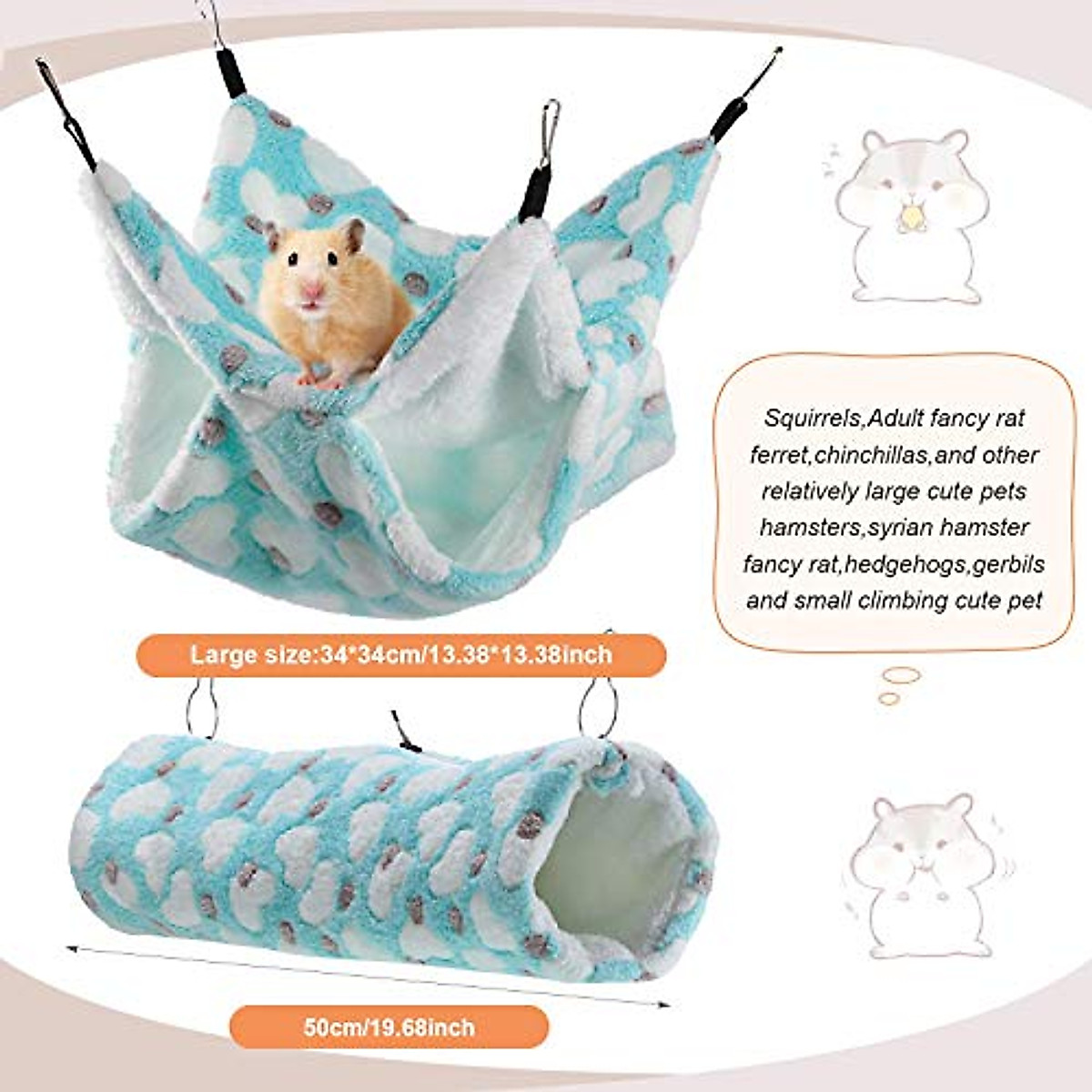 2 Pieces Small Pet Cage Hammock Hanging Tunnel for Small Animals Hanging Bed Cage Guinea Hammock Cage Accessories for Ferret Rat Chincilla Hammock Sleeper Cage Accessories Set (Green, Heart)