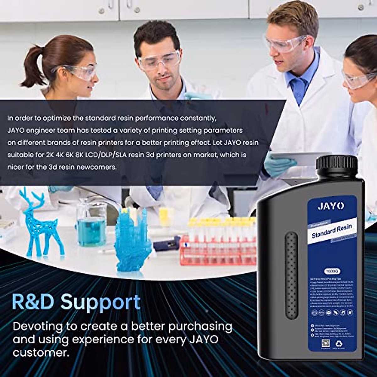 3D Printer Resin, JAYO 1KG 3D Resin for 4K 8K LCD/DLP/SLA 3D Printers, 405nm Standard Photopolymer Fast Curing Resin, High Precision, Low Shrinkage, Grey 1000g