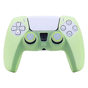 HLRAO Green Anti-Slip Glow in The Dark Protective Silicone Cover Skin Grips Compatible with PS5 Controller,8 PCS Thumb Grips Caps and 2 Grips Caps Glow in The Dark.