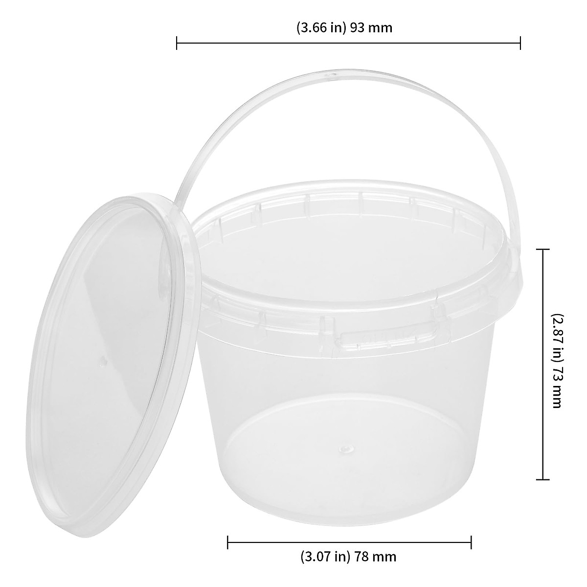 KEILEOHO 30 PCS 10 OZ Clear Plastic Bucket with Lids and Handle, Ice Cream Tub Containers, Round Plastic Pail Container, Freezer Food Storage Containers, Storage Containers for Snacks Food Fruit