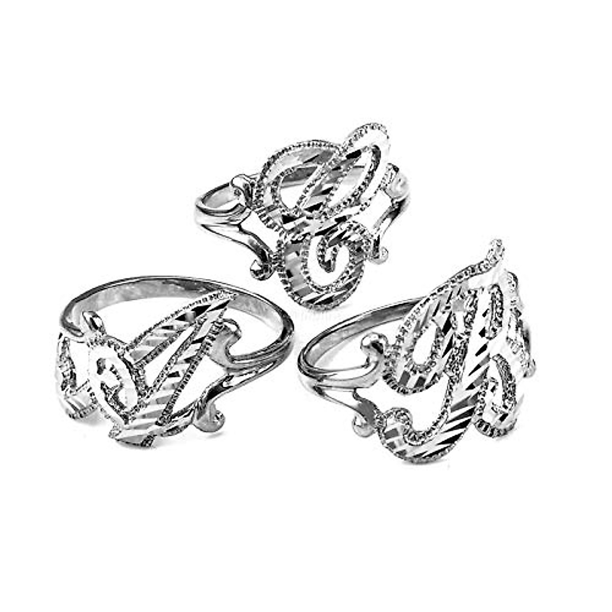 Sparkle-Cut Letter Initial Script Ring In Sterling Silver (Letter V, Size 6)