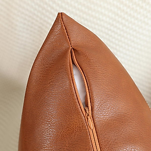 MANDIOO Set of 2 Boho Striped Faux Leather Throw Pillow Covers 16x16 Inch Modern Luxury Square Decorative Cushion Cases for Living Room Bedroom Sofa Couch Brown