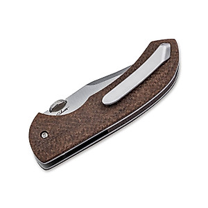 BOKER PLUS POCKET BOWIE Liner Lock Folding Pocket Knife, EDC Folder, Burlap Micarta Scales, D2 Blade, 3 Finger Compact Carry, Designed by Chuck Gedraitis