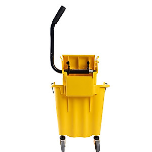 Matthew Cleaning Commercial Mop Bucket INCL.2 Pack Mop Head with Side Press Wringer On Wheels,Heavy Duty Tandem Portable Floor Cleaning Wavebrake,Ideal for Household,Industrial,Restaurant,38 Quart