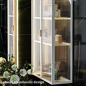 Wall Mounted Home Bathroom Cabinet w/Doors, Punch-Free dustproof Toiletries Metal Hanging Cabinet Cosmetics Perfumes Storage Box, Multi Purpose Storage Cabinet Above The Toilet