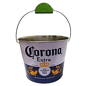 The Tin Box Company Corona Beverage Bucket with Wire Handle and Lime Grip, White and Blue