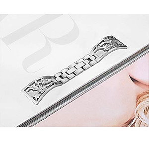 Mtozon Stainless Steel Bands Compatible with Fitbit Versa 2/Versa Lite/Versa for Women, Luxurious Bling Bracelet with Rhinestone Metal Wristbands, Silver