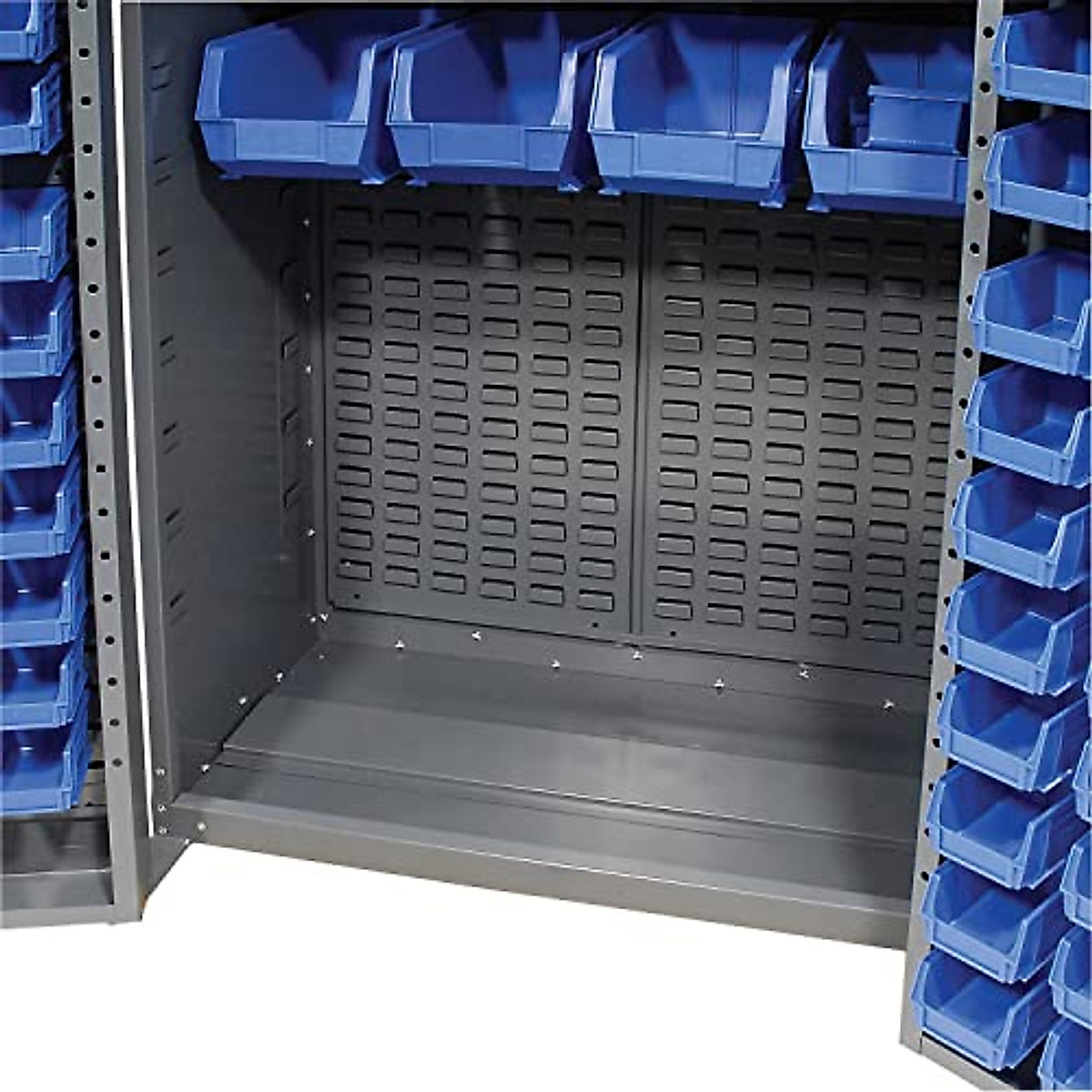 Global Industrial Bin Cabinet with 64 Blue Bins, 38x24x72, Unassembled