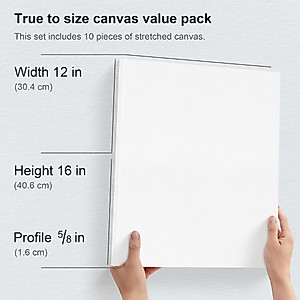 PHOENIX Stretched Canvas for Painting 12x16 Inch/10 Bulk Pack, 8 Oz Triple Primed 5/8 Inch Profile 100% Cotton White Blank Canvas, Artist Framed Canvas for Oil Acrylic & Pouring Art
