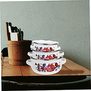 Homoyoyo 3pcs Enamelware Pot Set Enamel Stock Pot with Lid Floral Retro Cooking Pot Vintage Soup Pot Nesting Stew Pot Enameled Steel Cookware for Home Kitchen 12cm 16cm 18cm