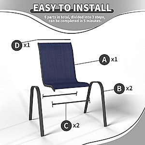 VONZOY Patio Dining Chairs Set of 6, Outdoor High Stacking Chairs，Breathable Seat Fabric and Alloy Steel Frame for Backyard, Porch, Garden, Sunroom (Blue)