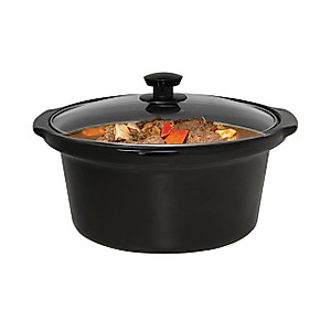 West Bend Slow Cooker 4-Quart Manual Crockery Style with Dishwasher Safe Oval Ceramic Crockpot and Glass Lid Two Temperature Settings Plus Keep Warm, 210-Watts, Black
