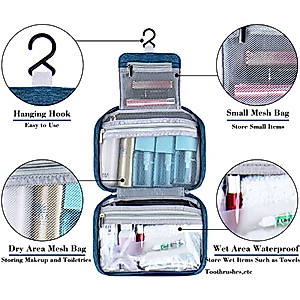 QIALUOBAO Travel Toiletry Bag with Hanging Hook, Small and Medium Water-resistant Makeup Cosmetic Bag, Full Size Container for Travel, Portable Cosmetic Organizer (Blue)