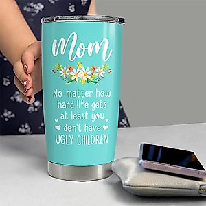 SANDJEST Mom Tumbler Gift for Mom from Son, Daughter - Mom Ugly Children 20oz Insulated Travel Mug Great Christmas, Mother's Day, Birthday - Awesome Mother's Day, Tumblers Gifts Idea