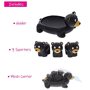 Dollibu Black Bear Family Animal Bath Squirters 4 Piece Bath Toy Set, Children Bath Toys for Bathtime & Water Fun, Girls & Boys Floating Cute Animal Rubber Squirt Toys, Pool Toys for Kids - Black Bear