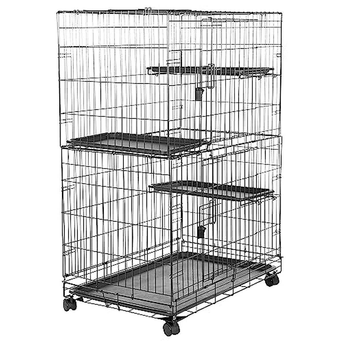 Amazon Basics Large 3-Tier Cat Cage Playpen Box Crate Kennel - 36 x 22 x 51 Inches, Black