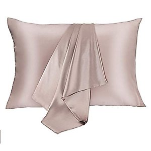 JOGJUE Silk Pillowcase for Hair and Skin 2 Pack 100% Mulberry Silk Bed Pillowcase Hypoallergenic Soft Breathable Both Sides Silk Pillow Case with Hidden Zipper, Pillow Cases (Standard, ApricotGray)