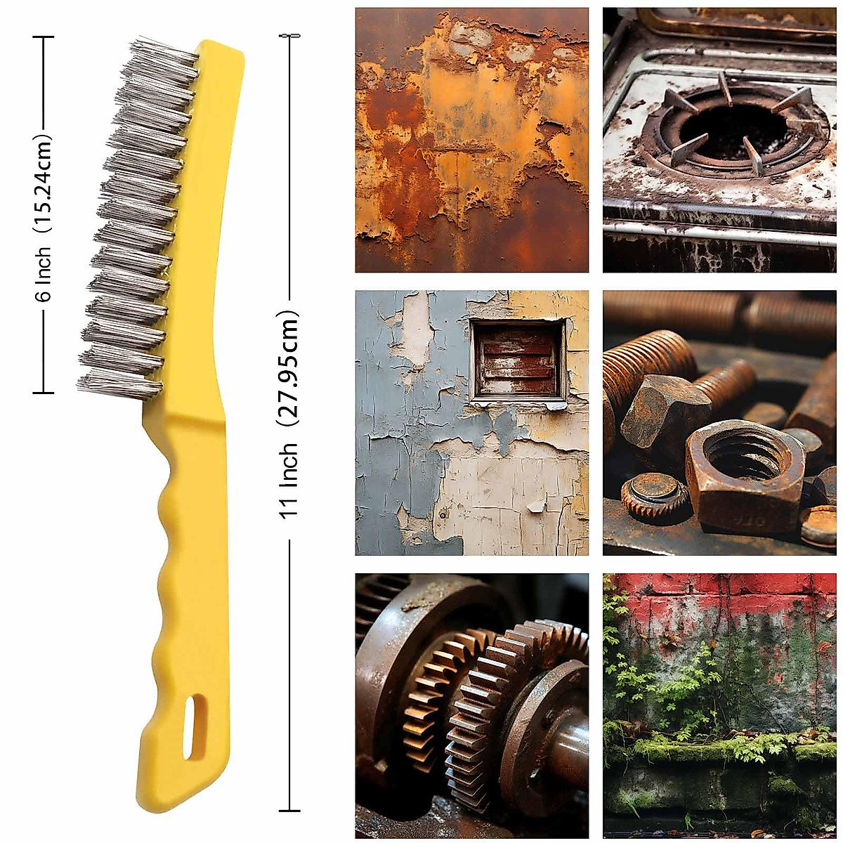 2 Pcs Stainless Steel Wire Brush, Wire Brushes for Cleaning Rust Heavy Duty Rust Remover for Metal Welding Wire Brush with Curved Handles 11 Inch for Rust Removal, Deburring, Surface Preparation