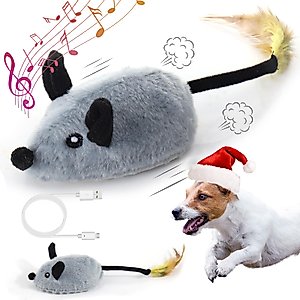 Mity rain Interactive Dog Toys, Fake Mouse Moving Dog Toy with Automatic Sensor, Dog Mouse Toy with Realistic Sound & Extended Tail, Automatic Dog Toy for Cats Dogs Pet, Squeaky Dog Toys