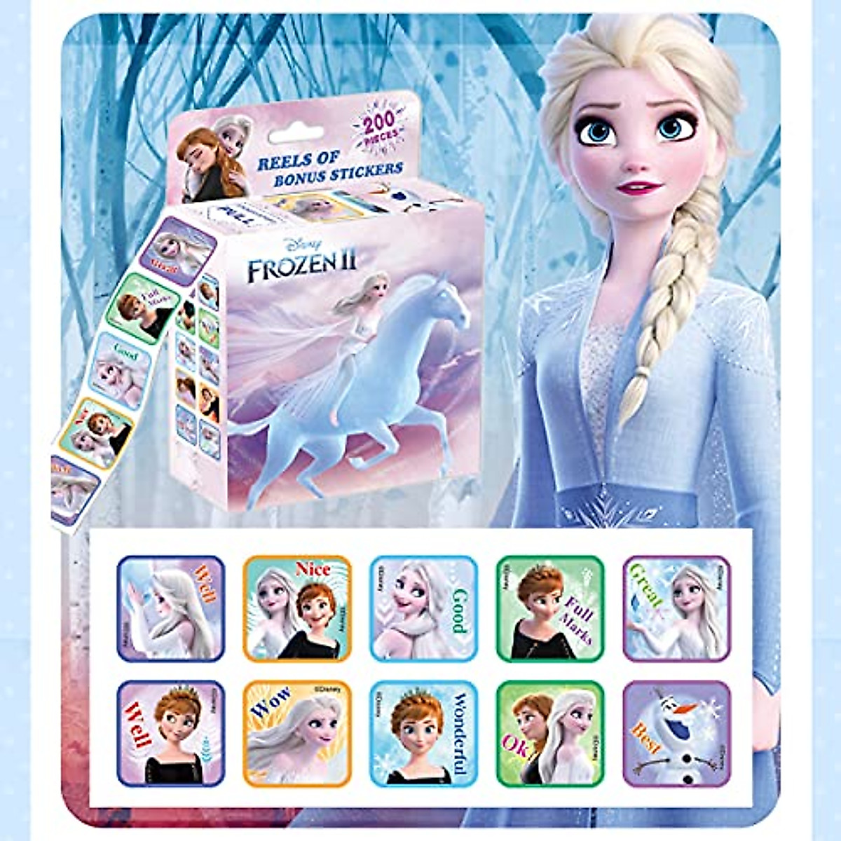 3 Pack Frozen Kids Sticker in 30 Designs,600 Pcs 1-1/2 Inch Self Adhesive Label Roll Stickers for Kids and Teacher(Princess )