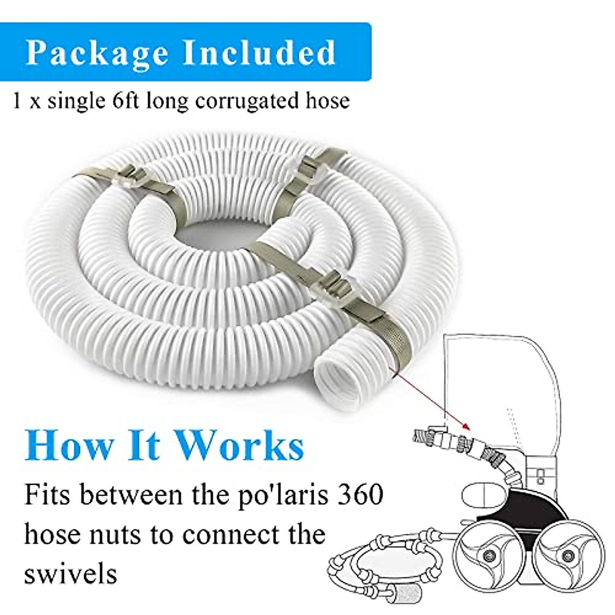 Ximoon Replacement for Po'laris Pool Cleaner Parts 9-100-3102 6-Ft Cuffless Feed Hose Fit Po'laris Pool Cleaner 360 1-1/2" Diameter