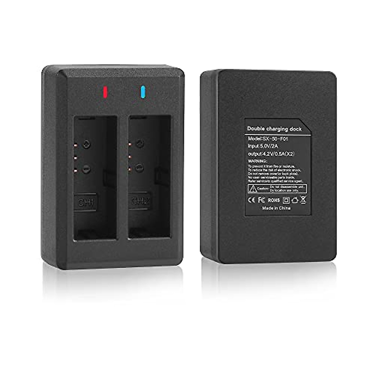 GeeKam 1350mAh Battery (3 Pack) with 2-Channel Charger for AKASO Brave 7 LE, Victure AC940/AC960, XTU S3, WOLFANG ‎GA400/GA420, Campark V40, Rollei 6s Plus/8s Plus/9s Plus