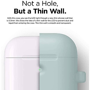 elago Silicone Case with Keychain Compatible with Apple AirPods 2 Wireless Charging Case, Front LED Visible, Anti-Slip Coating Inside, Premium Silicone [Baby Mint]