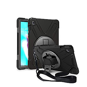 KIQ Shield Series Samsung Tab 10.1 Case SM-T510/T515 Samsung Galaxy Tab A 10.1 Case 2019 Shockproof Rugged Cover 360 Kickstand, Hand Strap & Shoulder Strap for Galaxy Tab A 10.1 Inch - Black