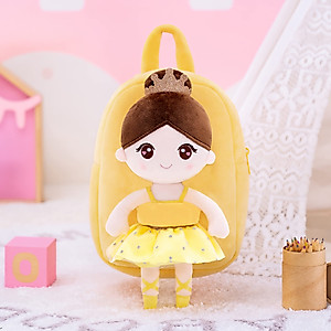 Gloveleya Toddler Backpack for Kids Soft Toys Plush Ballet Girl Doll Yellow 9 Inches