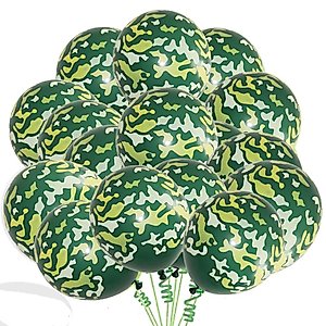 Finypa Army Military Camouflage 30 Count Party Balloon Pack Military Balloons for Hunting Themed Party Military Celebrations- Large 12" Latex Balloons