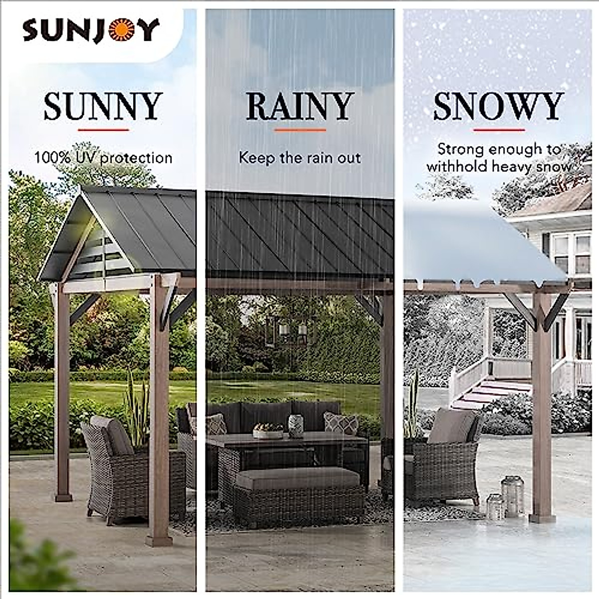 Sunjoy Hardtop Gazebo 13 x 13 ft. Outdoor Galvanized Steel Gazebo with Metal Gable Roof and Ceiling Hook, Suit for Patio and Backyard by SummerCove, Black