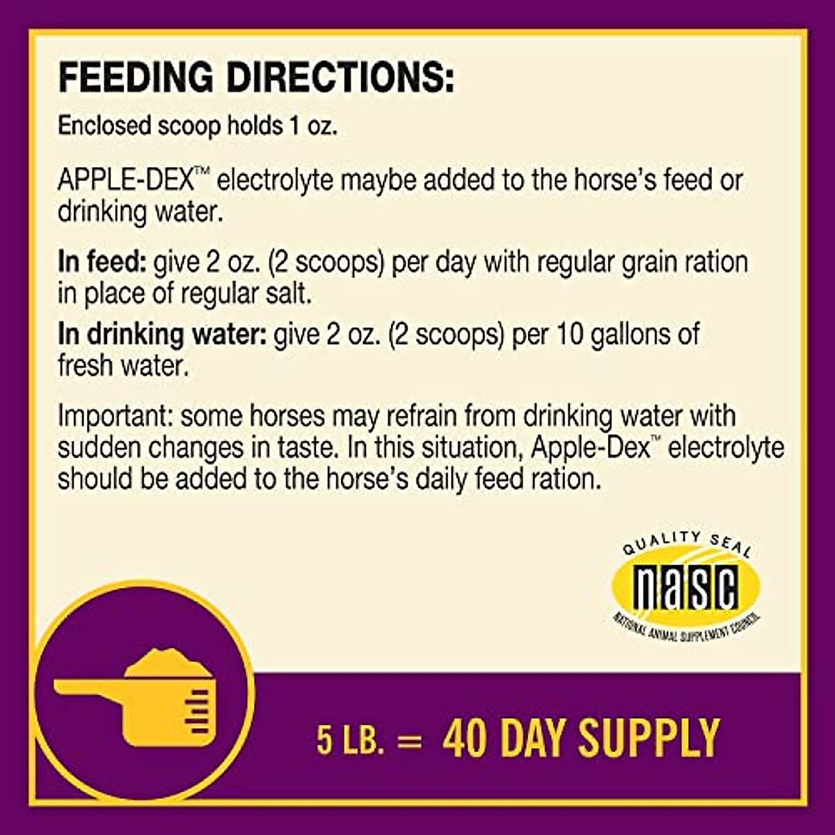 Horse Health Apple-Dex Apple Flavored Electrolytes for Horses, Replaces minerals lost during exercise, under stress or extreme weather conditions, 5 pound