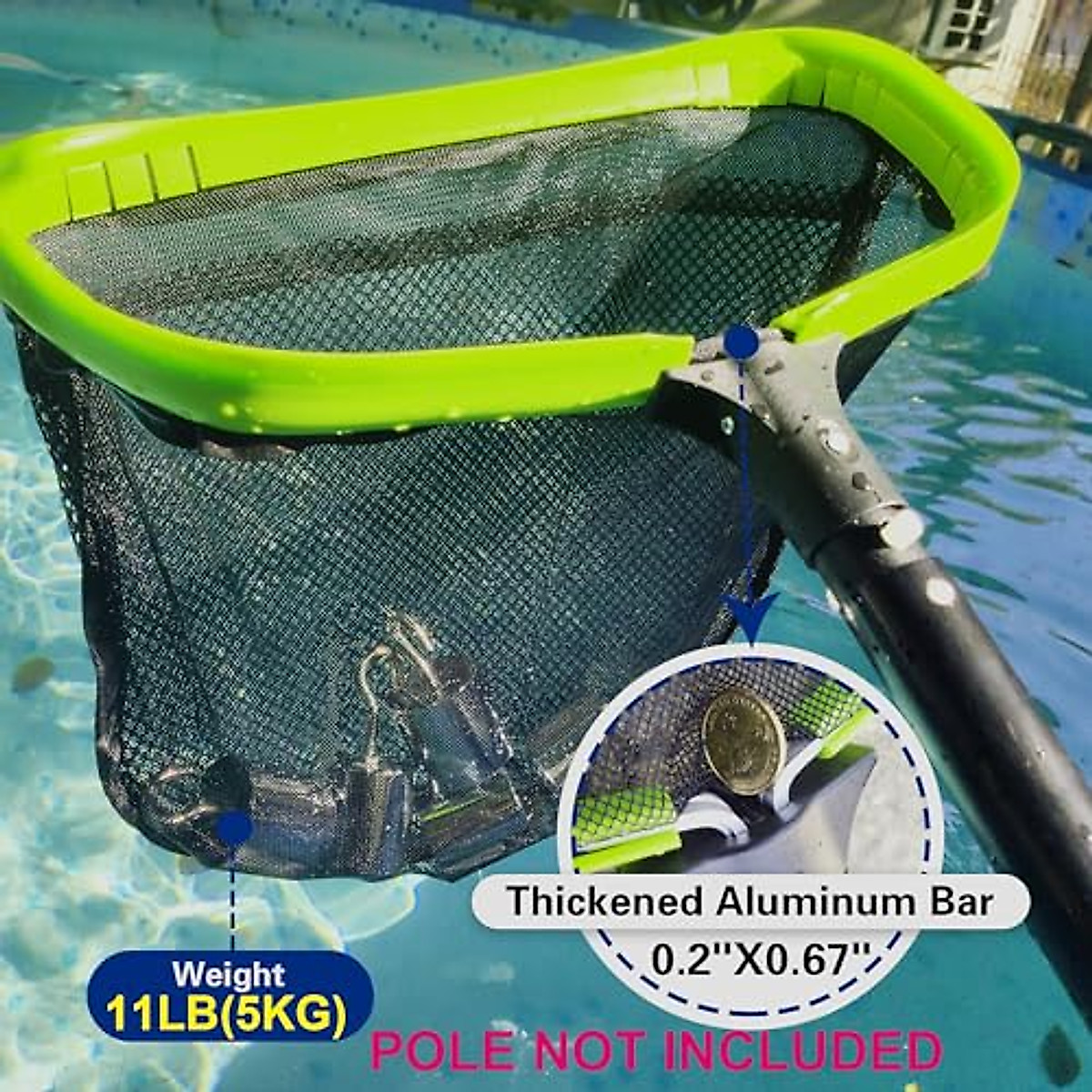 Sepetrel Pool Net,Professional Swimming Pool Leaf Skimmer Nets for Cleaning with Double-Layer Deep Big Bag,Heavy Duty Aluminum Frame & Handle Rake(Pole Not Included)