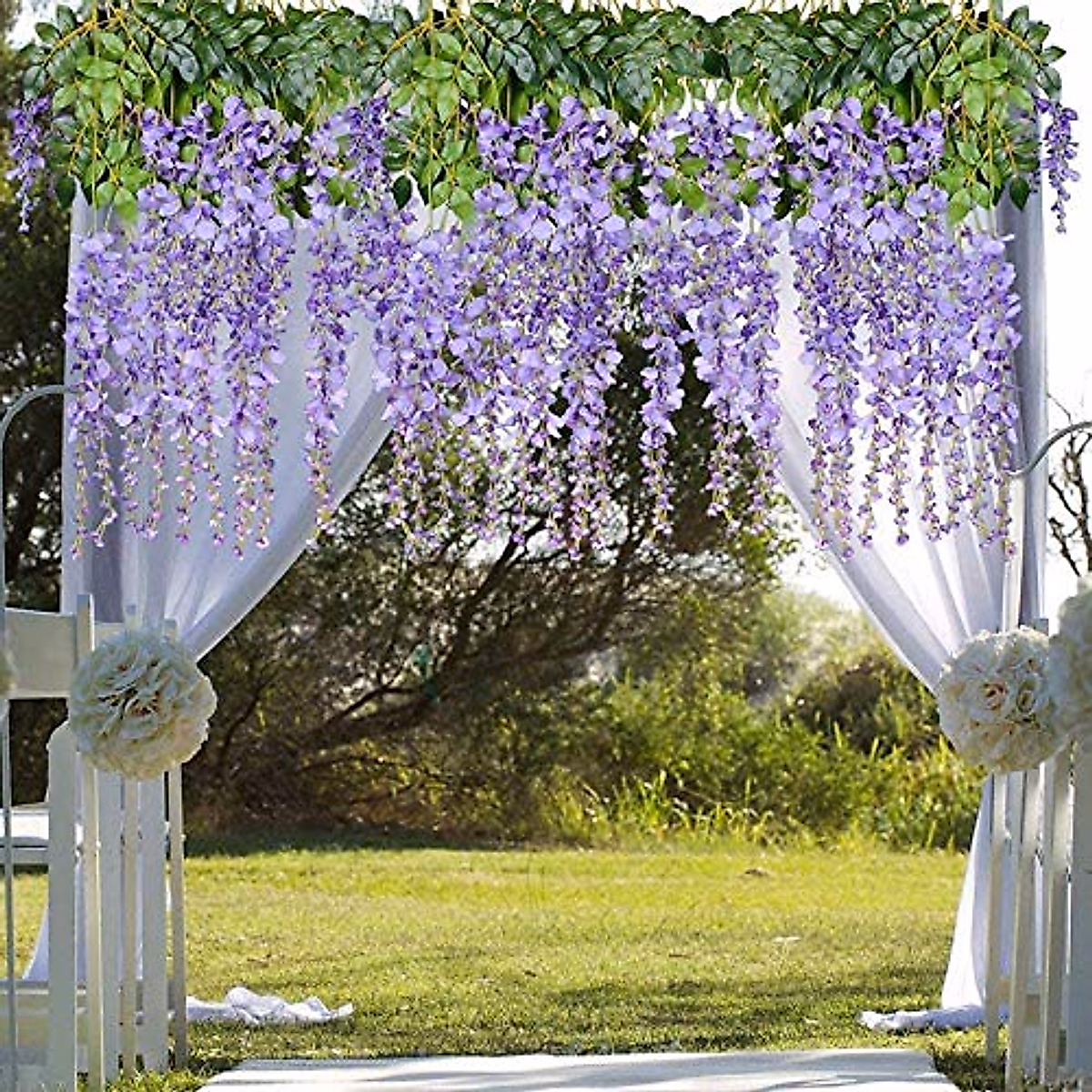 24 Pack Wisteria Flower Vines Garland, 3.75 Feet Artificial Flower Strings, Fake Hanging Flowers, Silk Wisteria Garland Flowers, Wisteria Vine for Wedding, Garden, Wall Decoration (Purple Blue)