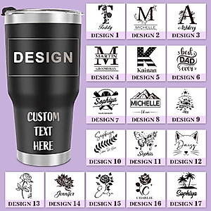Personalized Tumbler with Names Text - Custom Stainless Steel Insulated Tumblers Personalized 30 Oz Coffee Tumbler with Engraving Name - Personalized Christmas Birthday Gifts for Women Men, 25 Designs