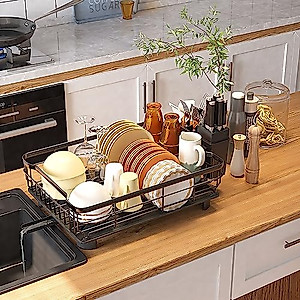 IBUYKE Dish Drying Rack-Multifunctional Expandable Dish Drying Rack,Drying Rack for Kitchen Counter and Drainage, Drying Rack for Dishes, Knives, Spoons, Cups and Forks,Black UTDS001B