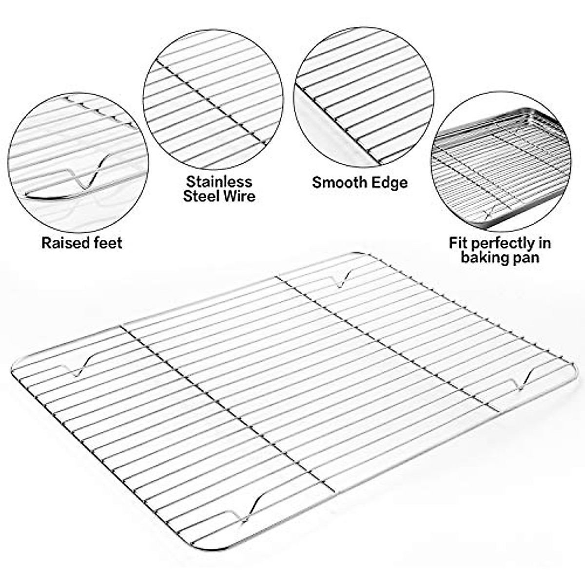 Stainless Steel Baking Sheet Tray Cooling Rack with Silicone Baking Mat Set, Cookie Pan with Cooling Rack, Set of 9 (3 Sheets + 3 Racks + 3 Mats), Non Toxic, Heavy Duty & Easy Clean
