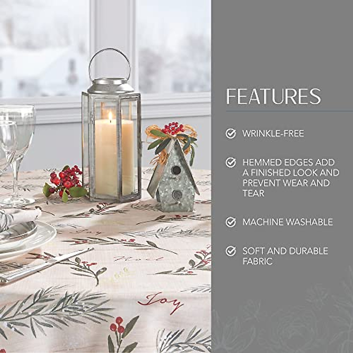 Elrene Home Fashions Holiday Tree Trimmings Fabric Tablecloth, Christmas Tablecloth, 60"X84", Oval