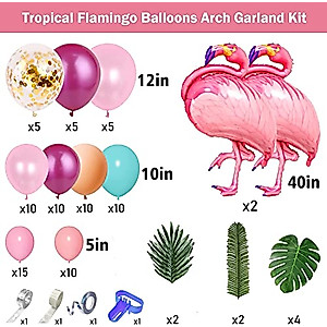 124Pcs Tropical Flamingo Balloon Arch Garland Kit 40" Flamingo Balloons Hot Pink Confetti Balloons Tropical Palm Leaves 4 Tools Hawaiian Luau Birthday Wedding Baby Shower Party Decorations Supplies