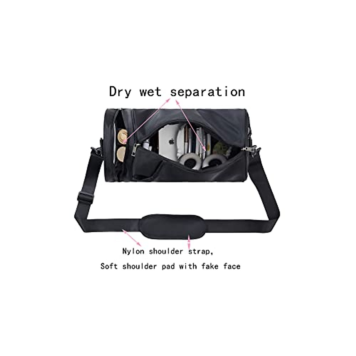 Sports Bags for Women and Men,Travel Bag for Sports, Travel Bag and Handbags,Gym,Fitness bag，Duffle Bag for Weekend Trips，Swim Bags with Wet Clothes Compartments. (black)