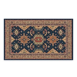 RUGGABLE Cambria Washable Rug - Perfect Vintage Area Rug for Living Room Bedroom Kitchen - Pet & Child Friendly - Stain & Water Resistant - Sapphire 3'x5' (Standard Pad)