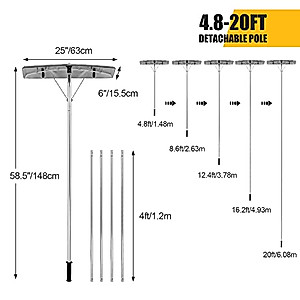 GYMAX Snow Roof Rake, 4.8-20FT Extendable Aluminum Roof Rake with Built-in Wheels, Anti-Slip Handle & 25”Wide Blade, Snow Shovel for House Roof Snow Removal, Leaves, Dribs