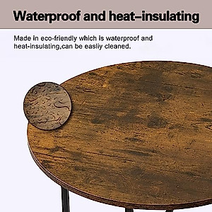 Round Coffee Table with Rustic Wooden Top & Sturdy Mental Legs Sofa Couches Table Side Table End Table Accent Table for Living Room Balcony Kitchen Modern Design Furniture 24 inches, Rustic Brown