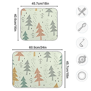 Red Yellow Christmas Cartoon Trees Memory Foam Dish Drying Mat Drying Mat For Kitchen Counter Drain Matt Dish Dryer Cloth 16 x 18 Inches