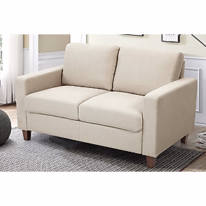 US Pride Furniture Mid Century Modern Loveseat with Reversible Back Pillows, 2 Seater Sofa Couch for Small Spaces, Living Rooms, Apartments, and Condos, 55.5" Wide, Beige